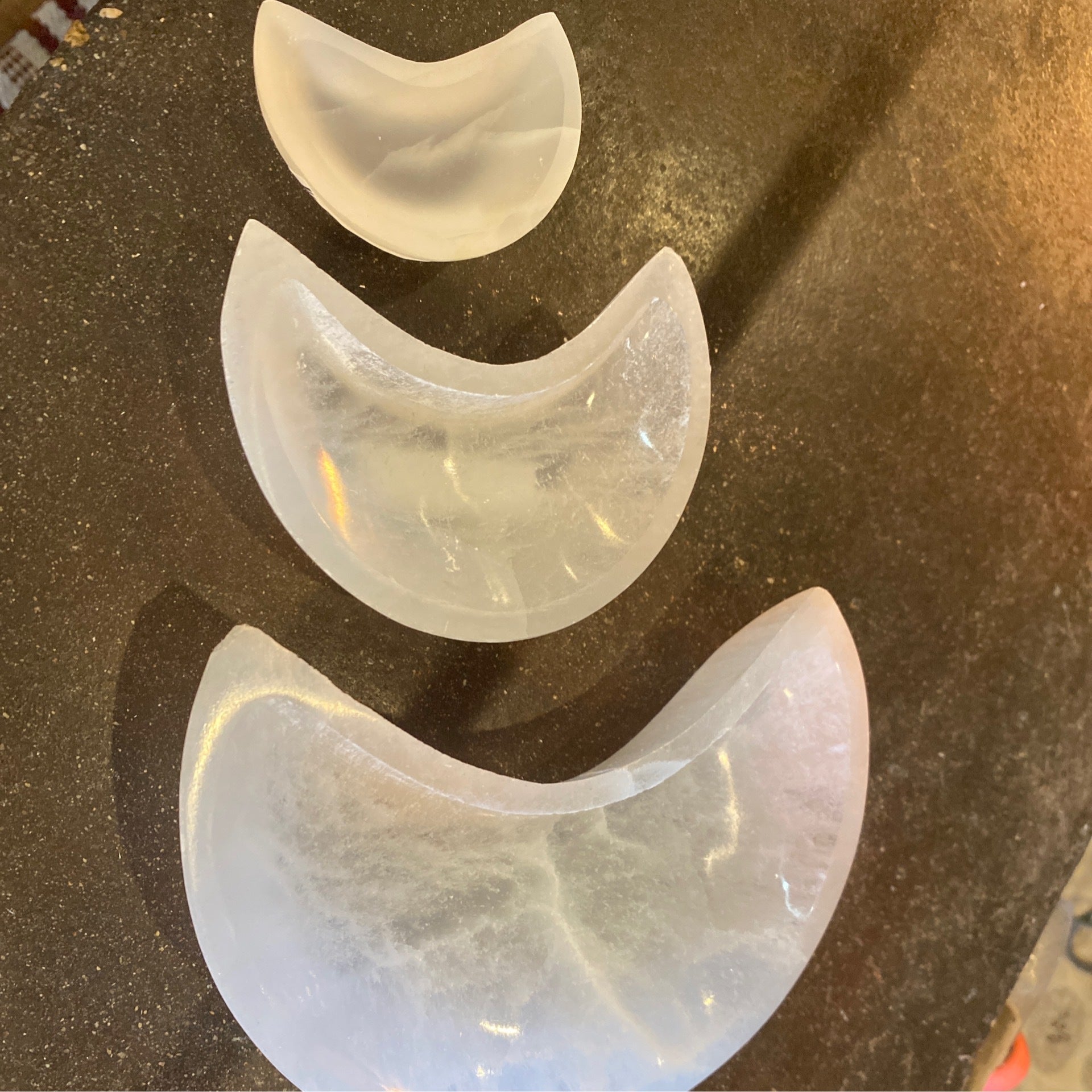 Selenite Concave Moon Bowl | The Rustic Candle Company in Tucson, AZ